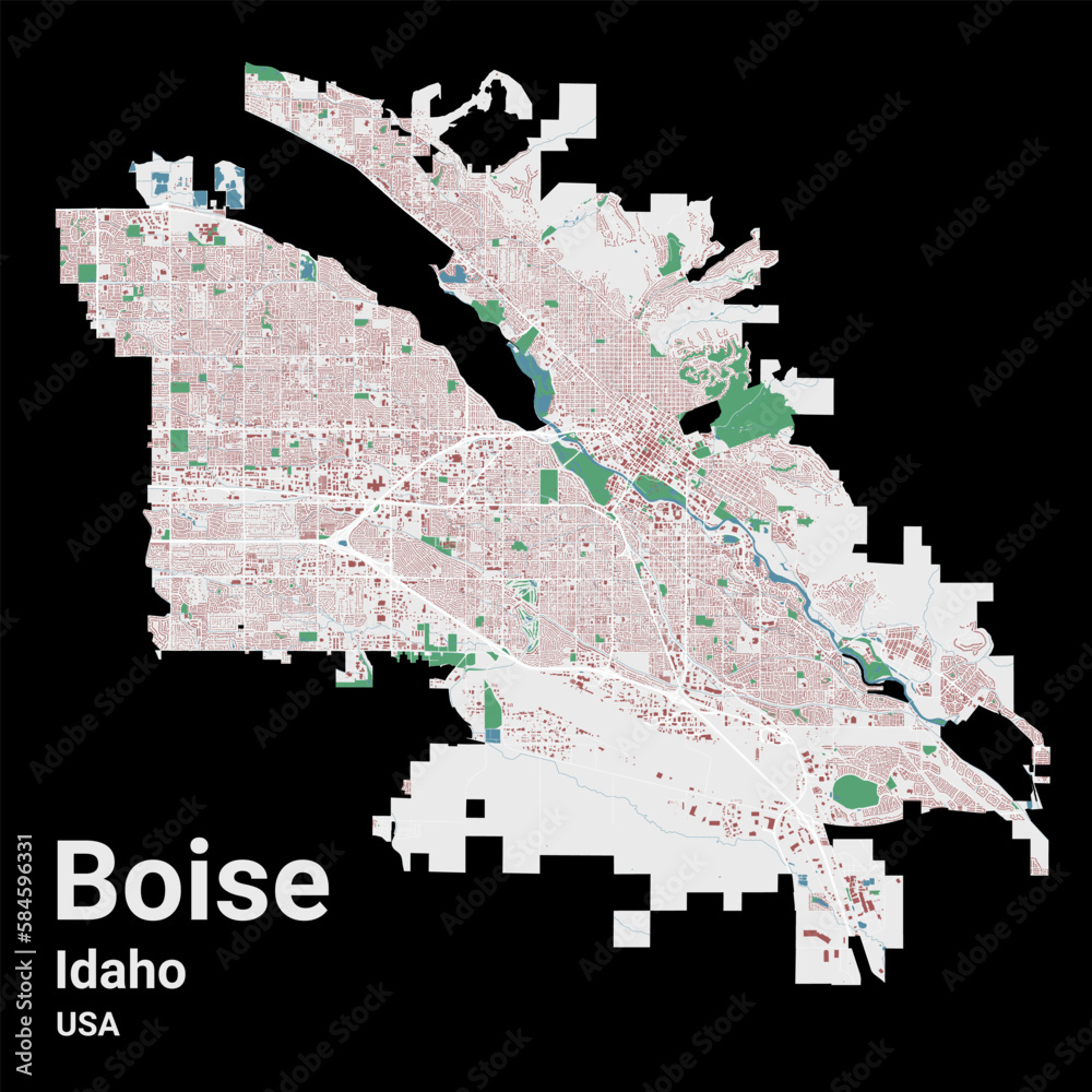 Boise map, capital city of the USA state of Idaho. Municipal ...