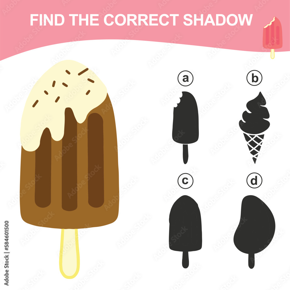 Educational game worksheet for children find the correct shadow ...