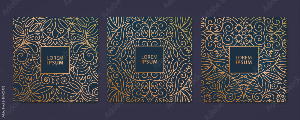 Vector set of swirl hand drawn ornate cards, luxury cover templates ...
