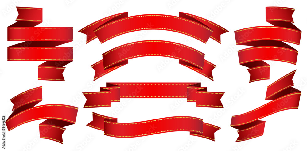 vector illustration eight set red ribbons scrolling isolated ...