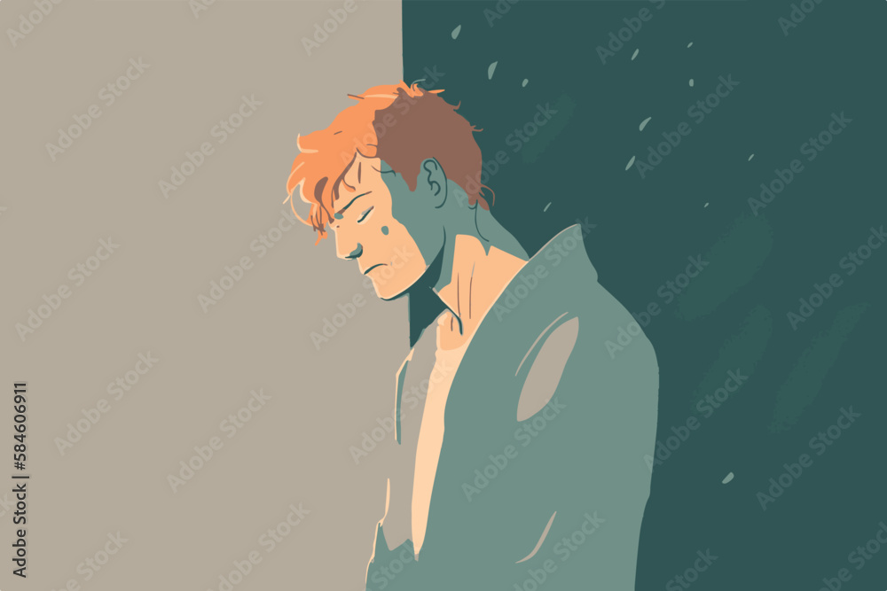 Young man being unhappy. Sad feelings. Unhappy boy. Vector illustration ...