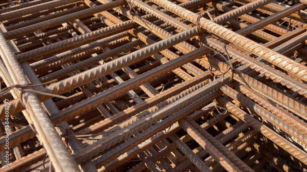 Video „Steel wire mesh piles. Industrial background. Rebar texture ...