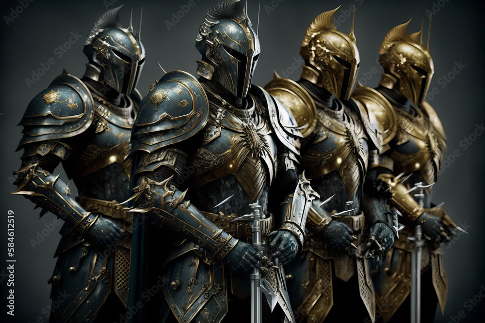 Generative AI illustration of space knights with swords wearing silver ...
