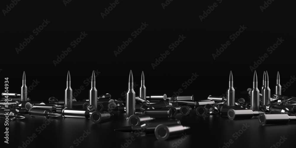 Poster Rifle bullets ammunition background. Military technology banner ...
