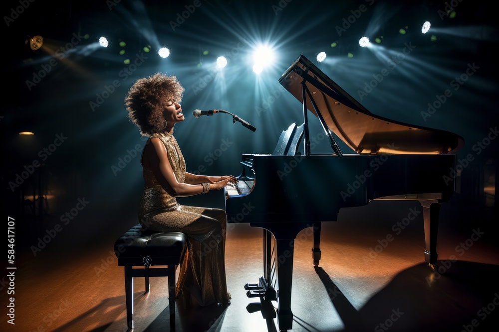 Generative AI image of black female playing on piano and singing in ...