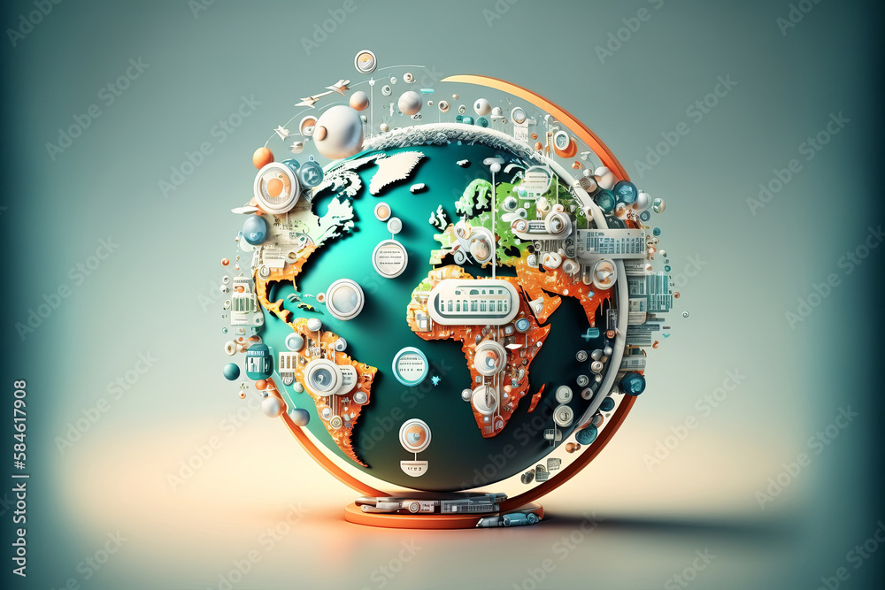 Generative AI image of planet earth with icons and symbols for medical ...