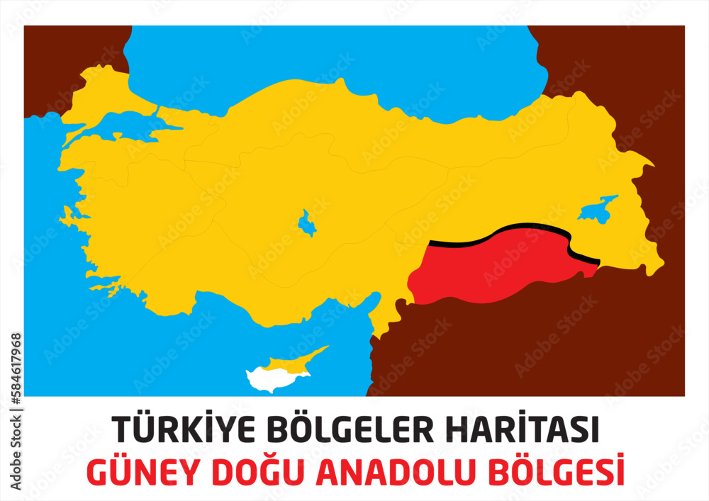 turkey map, south east anatolia region map Stock Vector | Adobe Stock