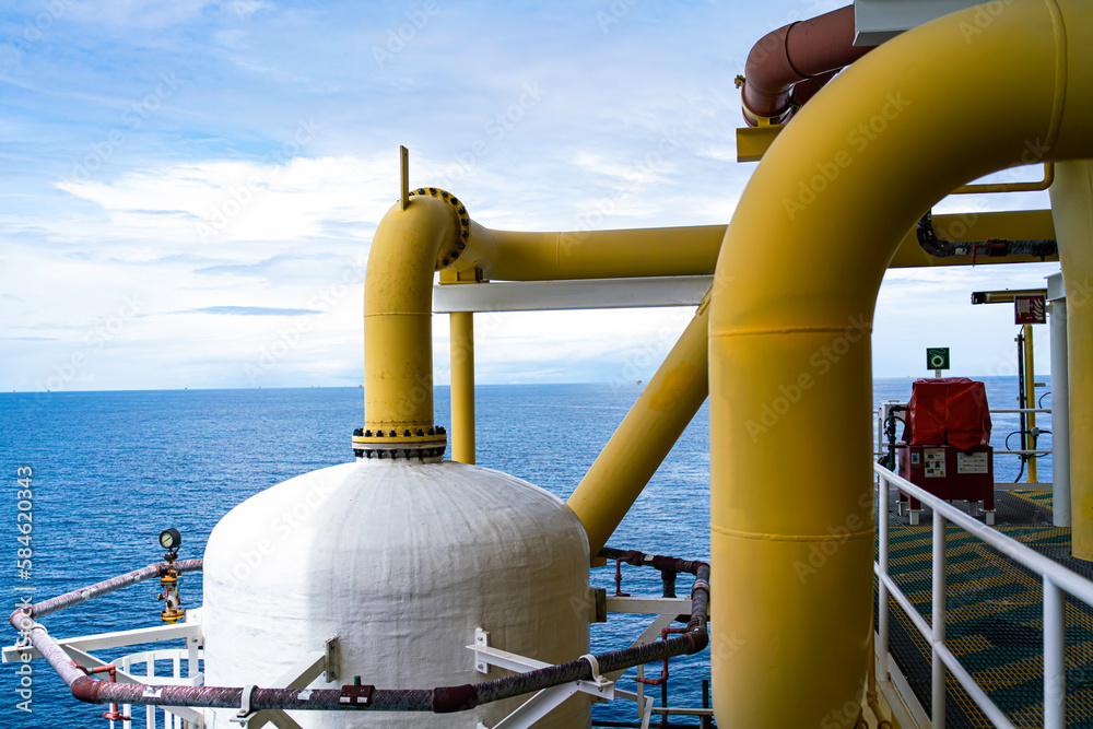 Oil and gas processing plant with pipe line valves.Steel pipelines and ...