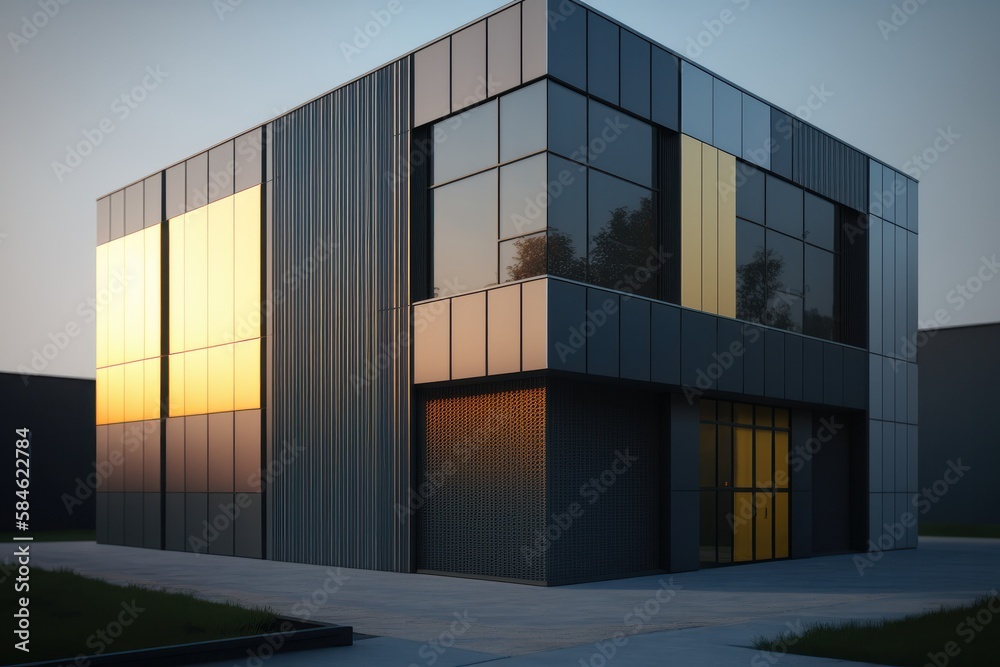 Generative AI illustration of exterior of cube shaped modern building ...