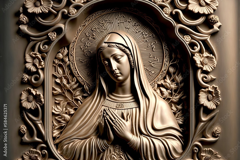 Generative AI illustration fresco of praying holy virgin Mary ...