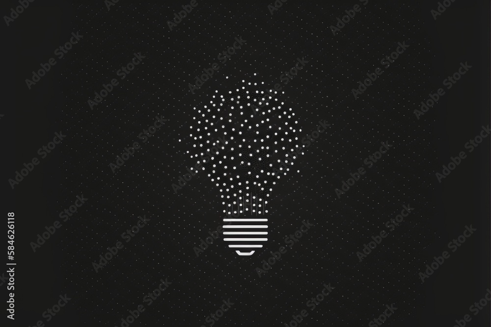 AI image of light bulb logo with many white dots on dark background ...