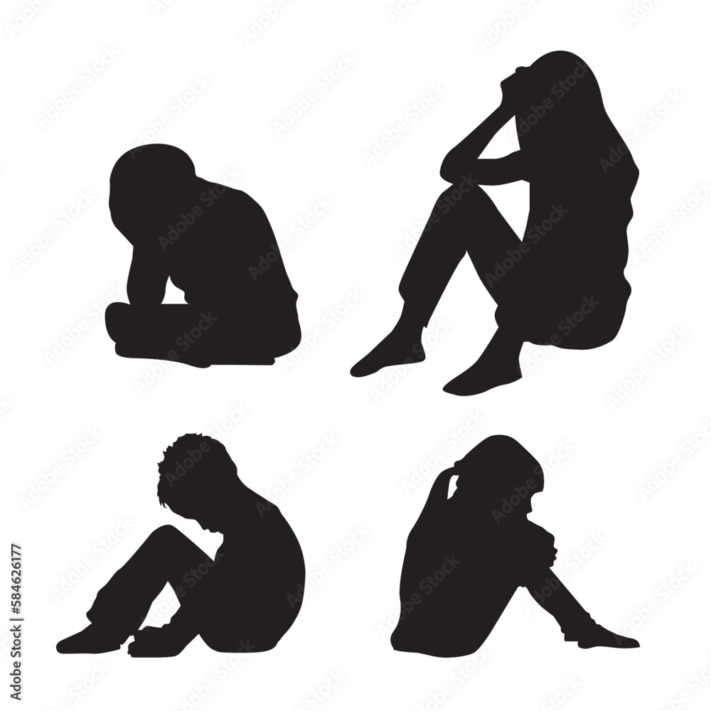 Kinder sitzen traurig auf dem Boden Stock Vector | Adobe Stock