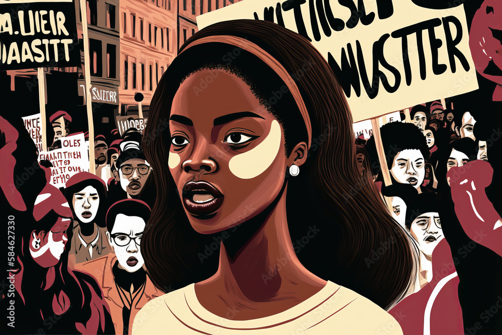 AI colorful vector illustration of African American female activist ...