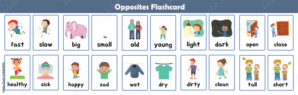 Opposites Flashcard, Kids learning Content, Kids learning flashcards ...