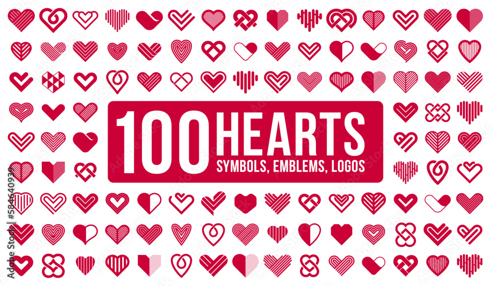 100 hearts geometric linear logos vector icons or logotypes big set ...