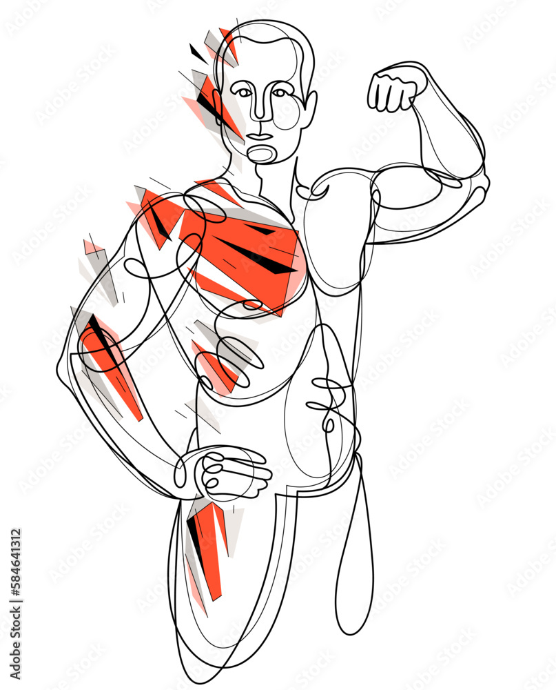 Linear drawing of a perfect body fit model man posing vector ...