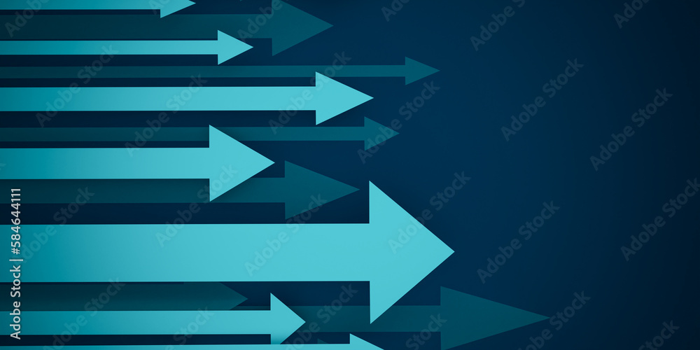 Arrows moving to the right. Blue arrows showing the direction to the ...