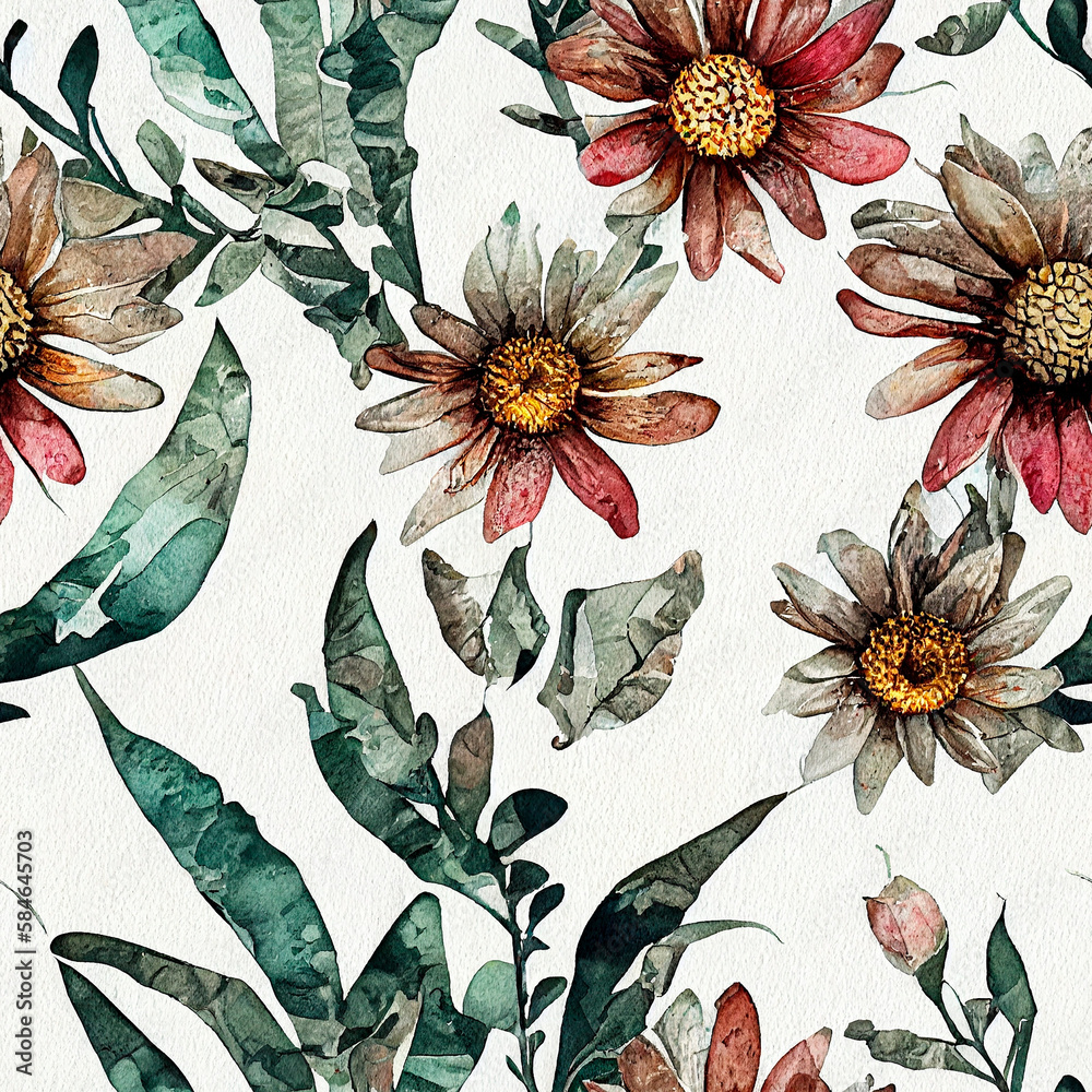 Watercolor floral pattern and seamless background. Stock Illustration ...