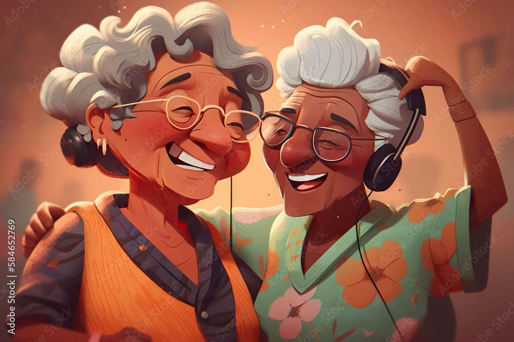 Two Older Women With Headphones On One Of Them Is Smiling Supermarket ...
