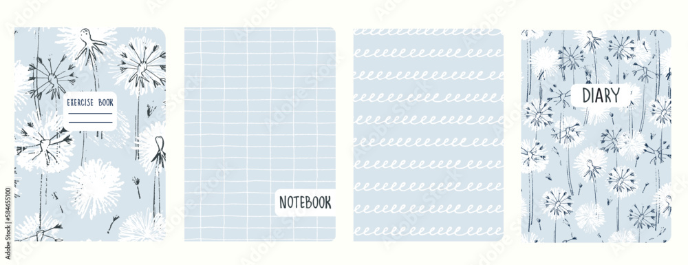 Set of cover page templates based on grid seamless patterns, spiral ...