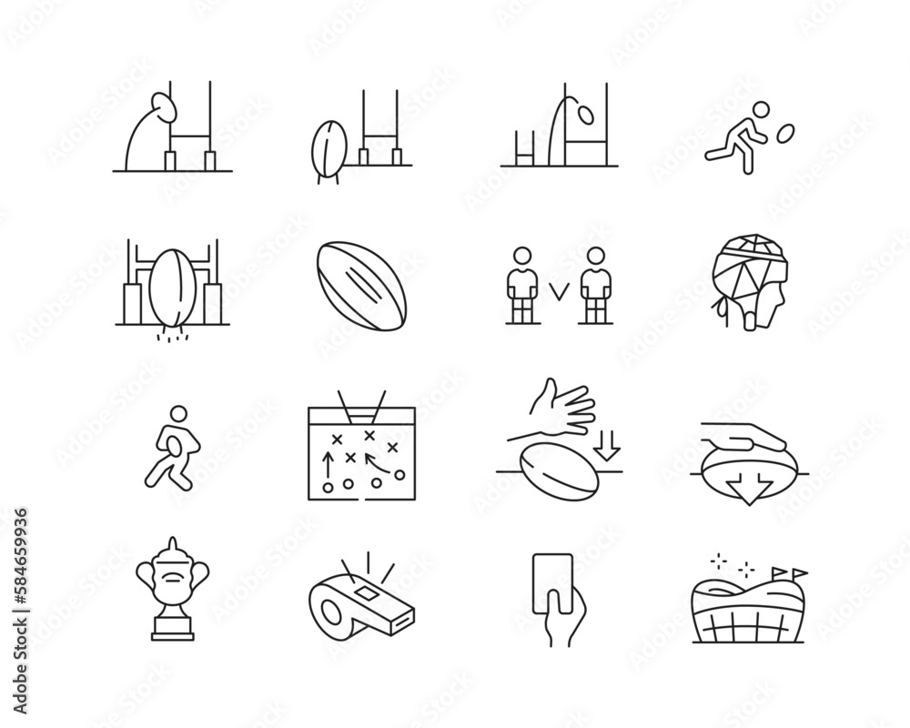 Vetor de Rugby Icon collection containing 16 editable stroke icons ...