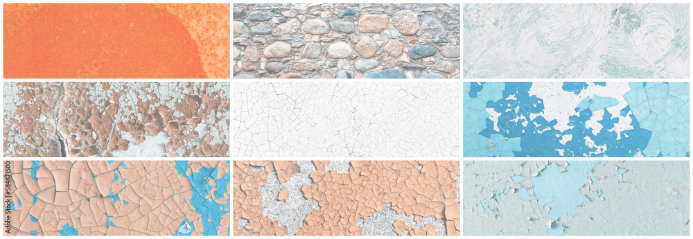 Set of panoramic background textures. Collection of wide textures with ...