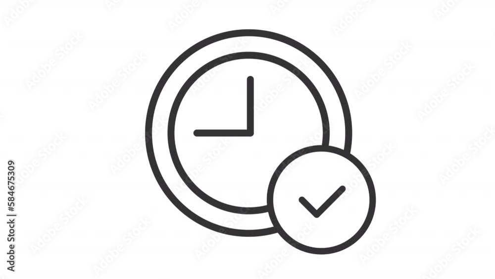 Animated completion linear icon. Clock face and checkmark. Successful ... Animated completion linear icon. Clock face and checkmark. Successful ...