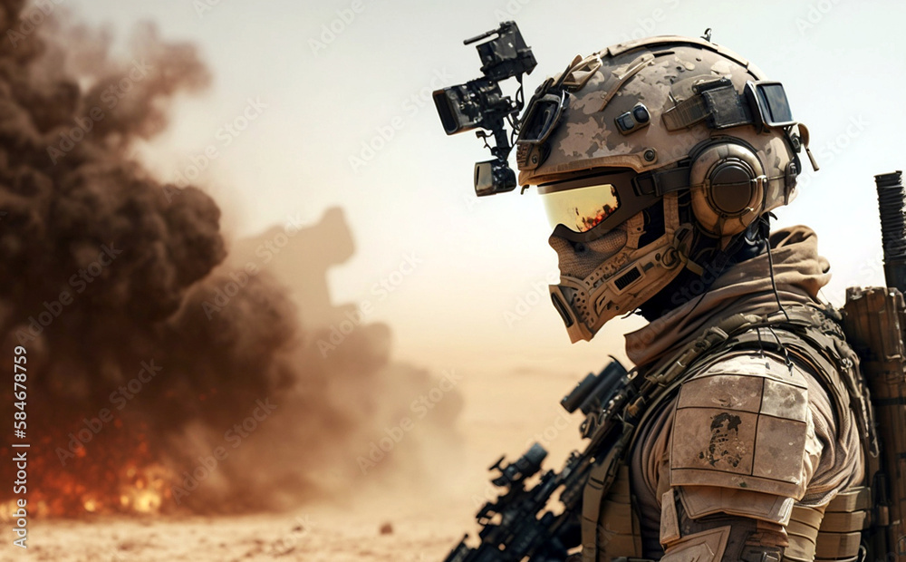 soldier in soldier's uniform of a fictional army, modern combat ...