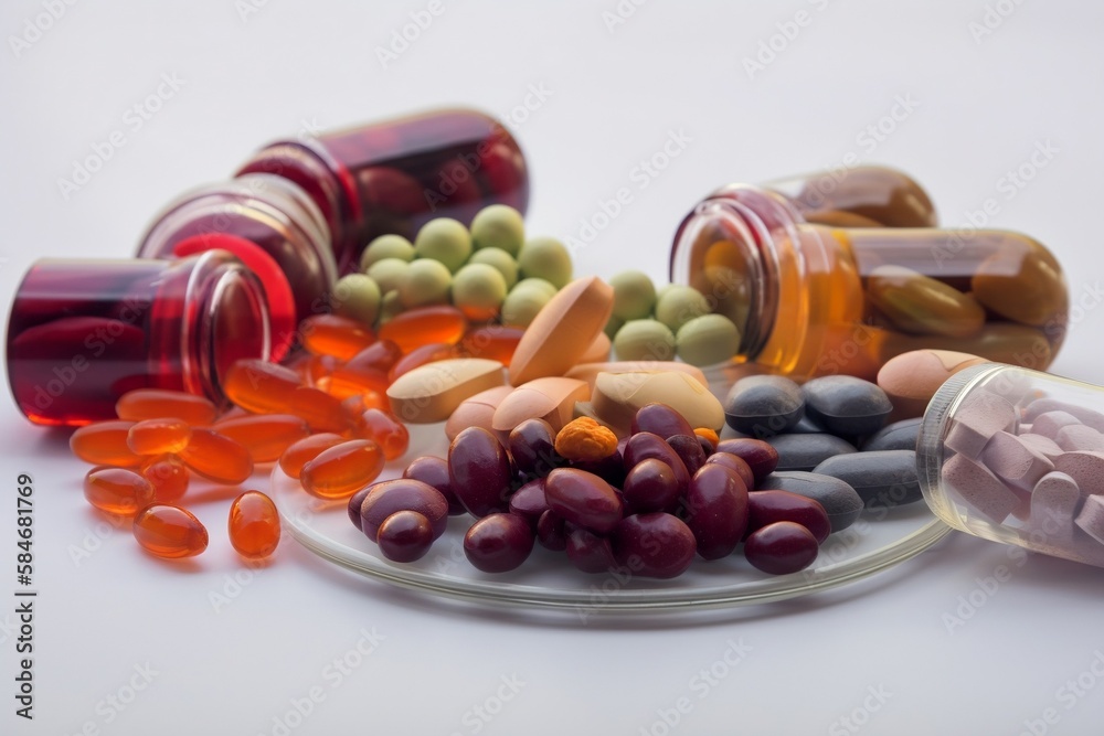 Vitamins in capsules and tablets. AI Generated Stock Illustration ...