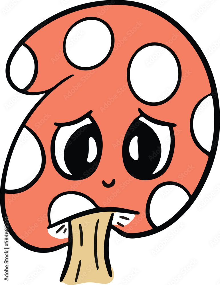 Cute Cartoon Toadstool Mushroom Cartoon Character Emoji Style Vector ...