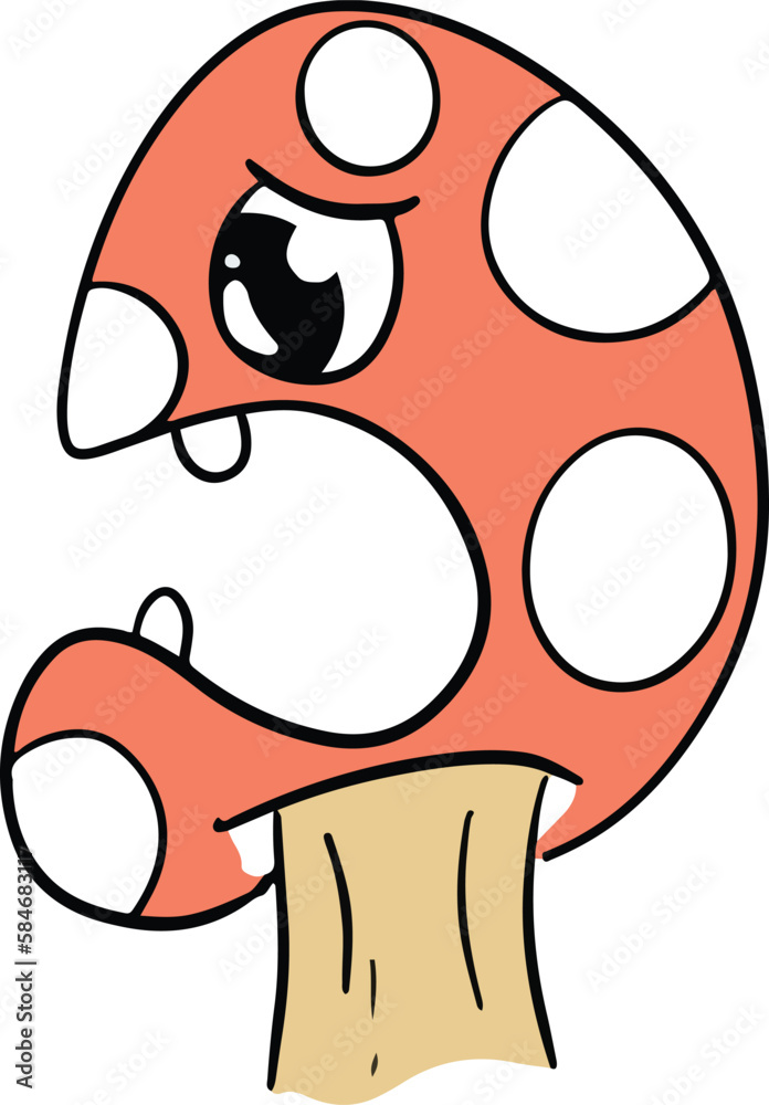 Cute Cartoon Toadstool Mushroom Cartoon Character Emoji Style Vector ...
