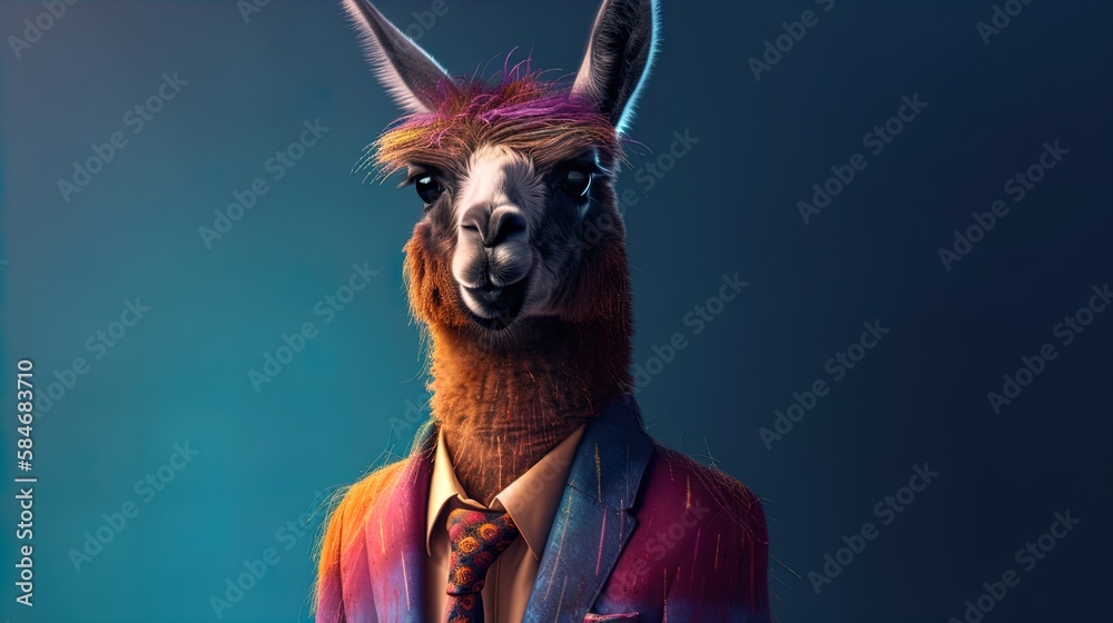 Lama in suit: Studio Shot of a Lama in Business clothes, Mixing ...