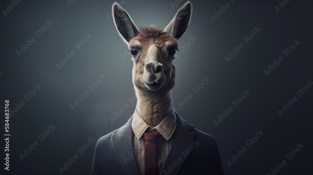 Lama in suit: Studio Shot of a Lama in Business clothes, Mixing ...