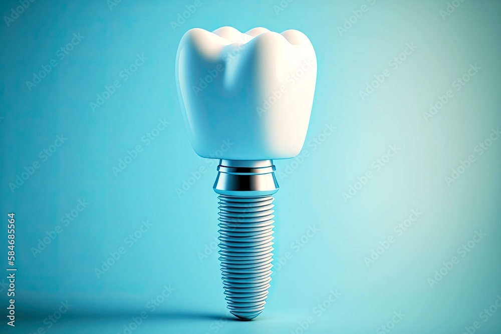 Sample of single tooth with pin for dental implantology on blue ...