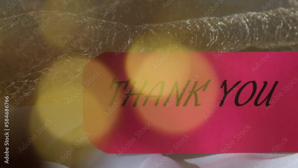 Card saying thank you. Changing colors and lights, blinking string ...