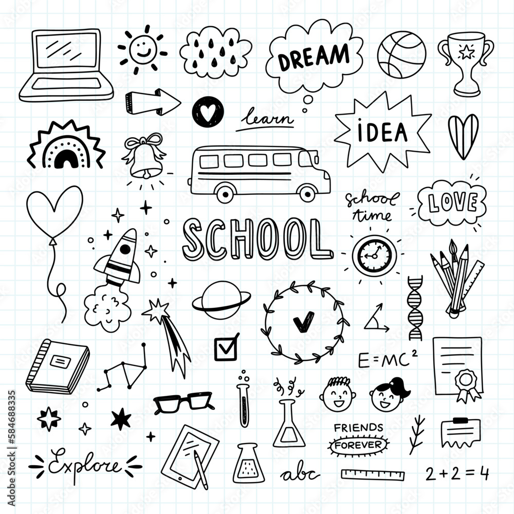 School vector clipart. Hand drawn school doodles. Vector study ...