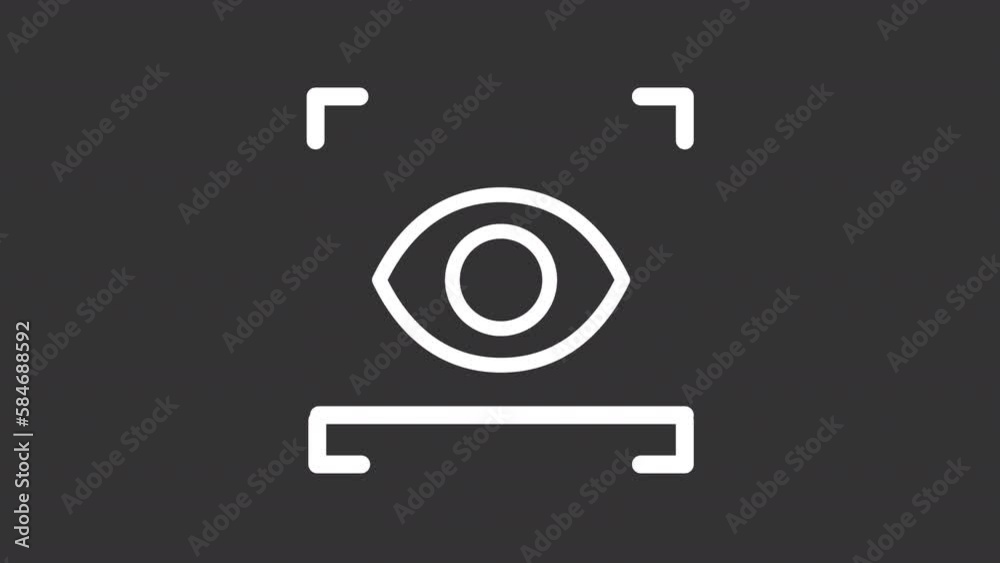 Animated biometrics white line icon. Iris recognition technology. Loop ...