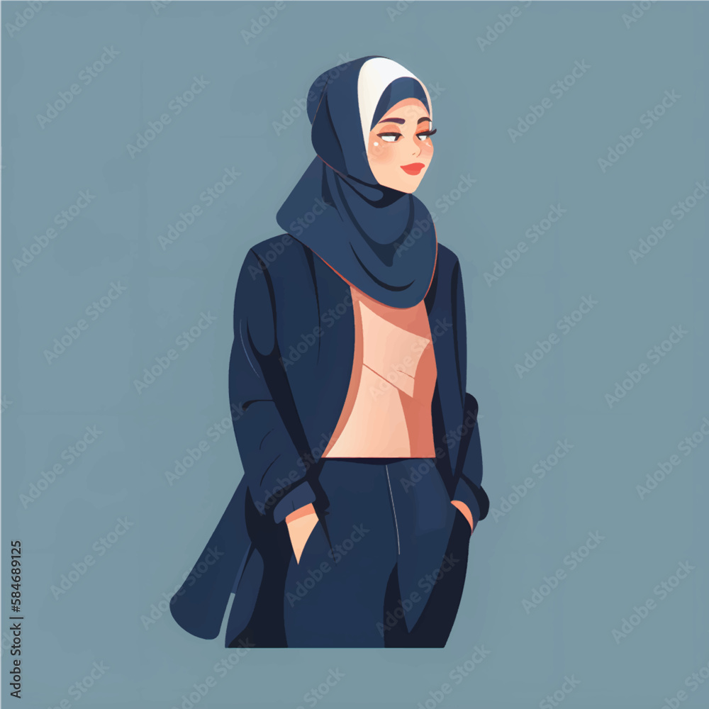 Hijab girl Illustrations: Flat Cartoon Style Depicting Modestly Dressed ...