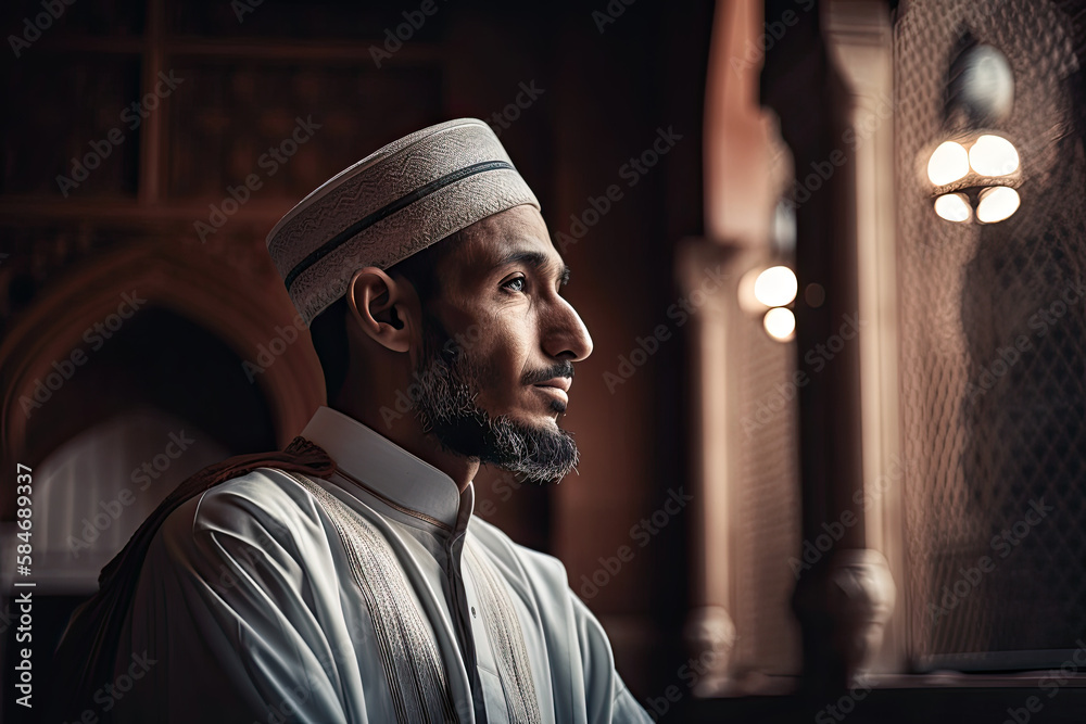 AI Generative Illustration of a man of the Islamic religion looking out ...