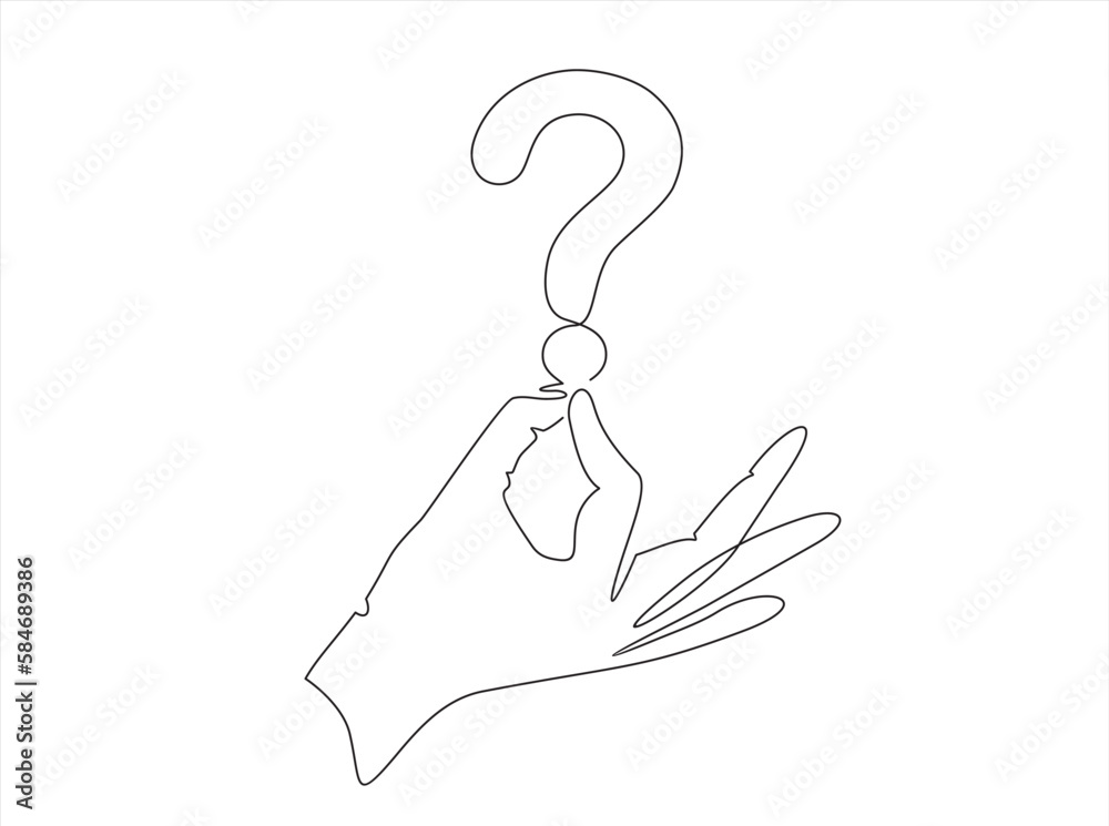 Hand holds question mark one line art, hand drawn asking sign, idea ...