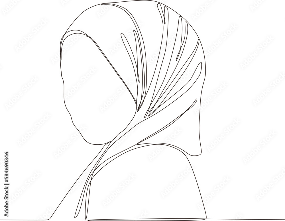 Beautiful woman in hijab continuous line art drawing,vector ...
