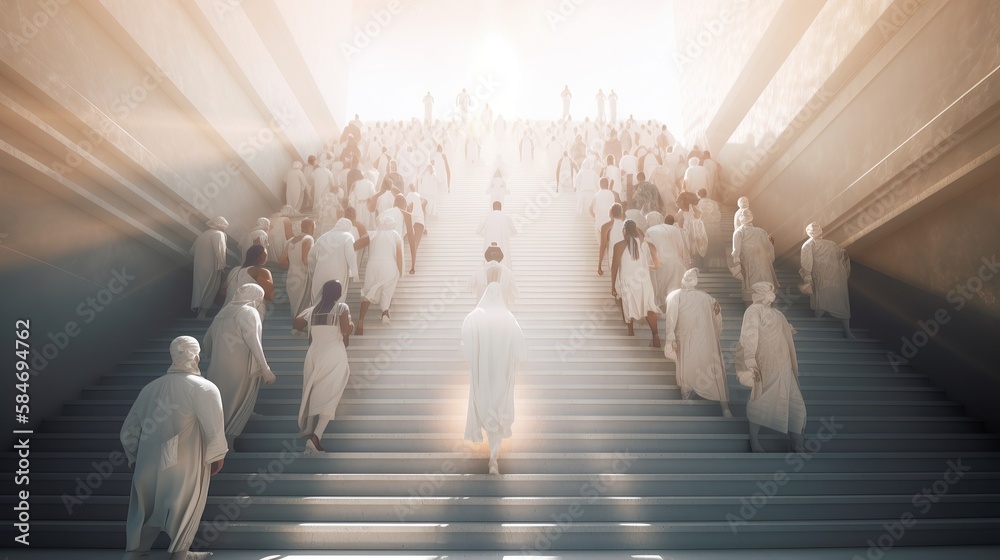 Jesus Christ walking in the Stair of Heaven Stock Illustration | Adobe ...