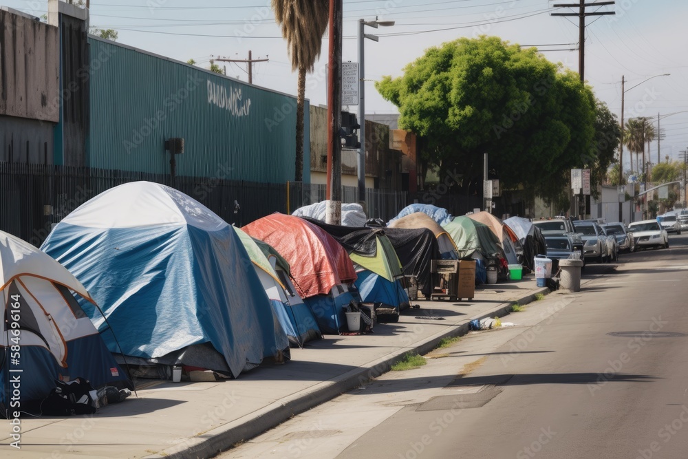 Homeless camp on the street - Generative AI illustration Stock ...