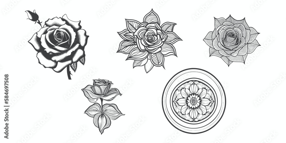 Five style Nice Roses Vector artwork coloring page, coloring book ...