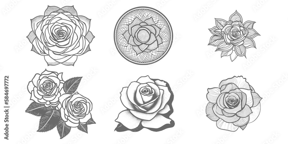 Six style Nice Roses Vector artwork coloring page, coloring book ...
