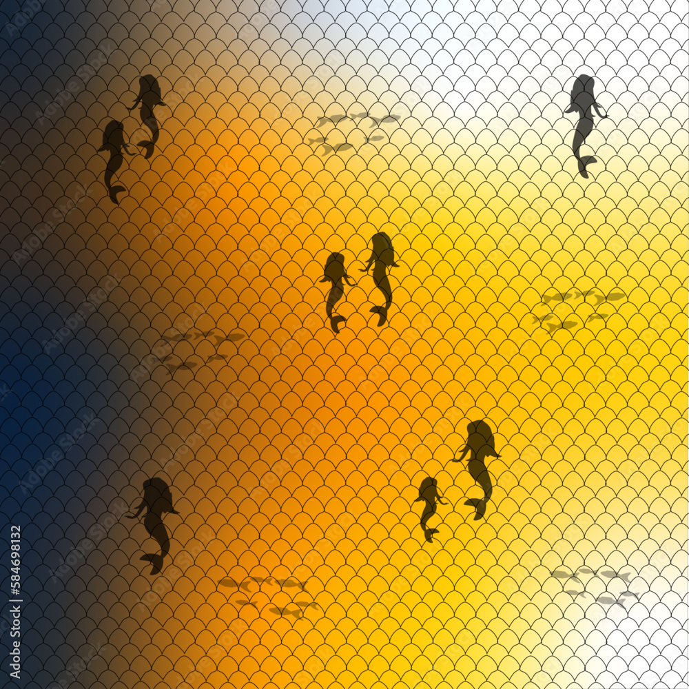 Mermaid or fish skin with scale pattern. Gold background with shadows ...