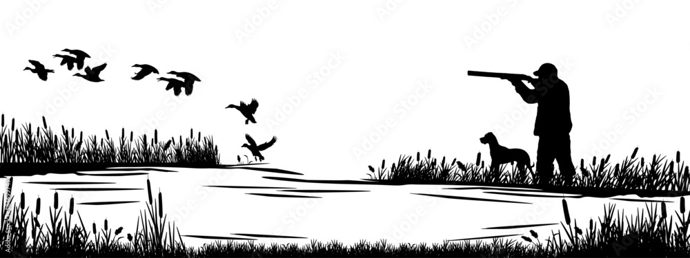 Wildlife Duck animals hunting hunt panorama vector illustration - Black ...