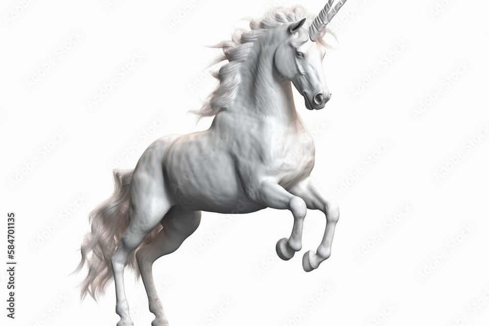 White unicorn rearing up on hind legs. Fairytale creature 3d ...