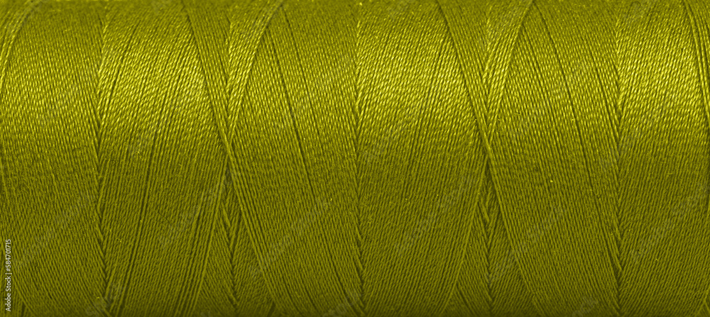 Texture of threads in a spool of green color on a white background ...