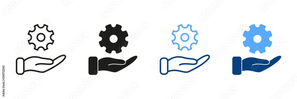 Technology Support, Cog Wheel Black and Color Pictogram. Hand Holds ...